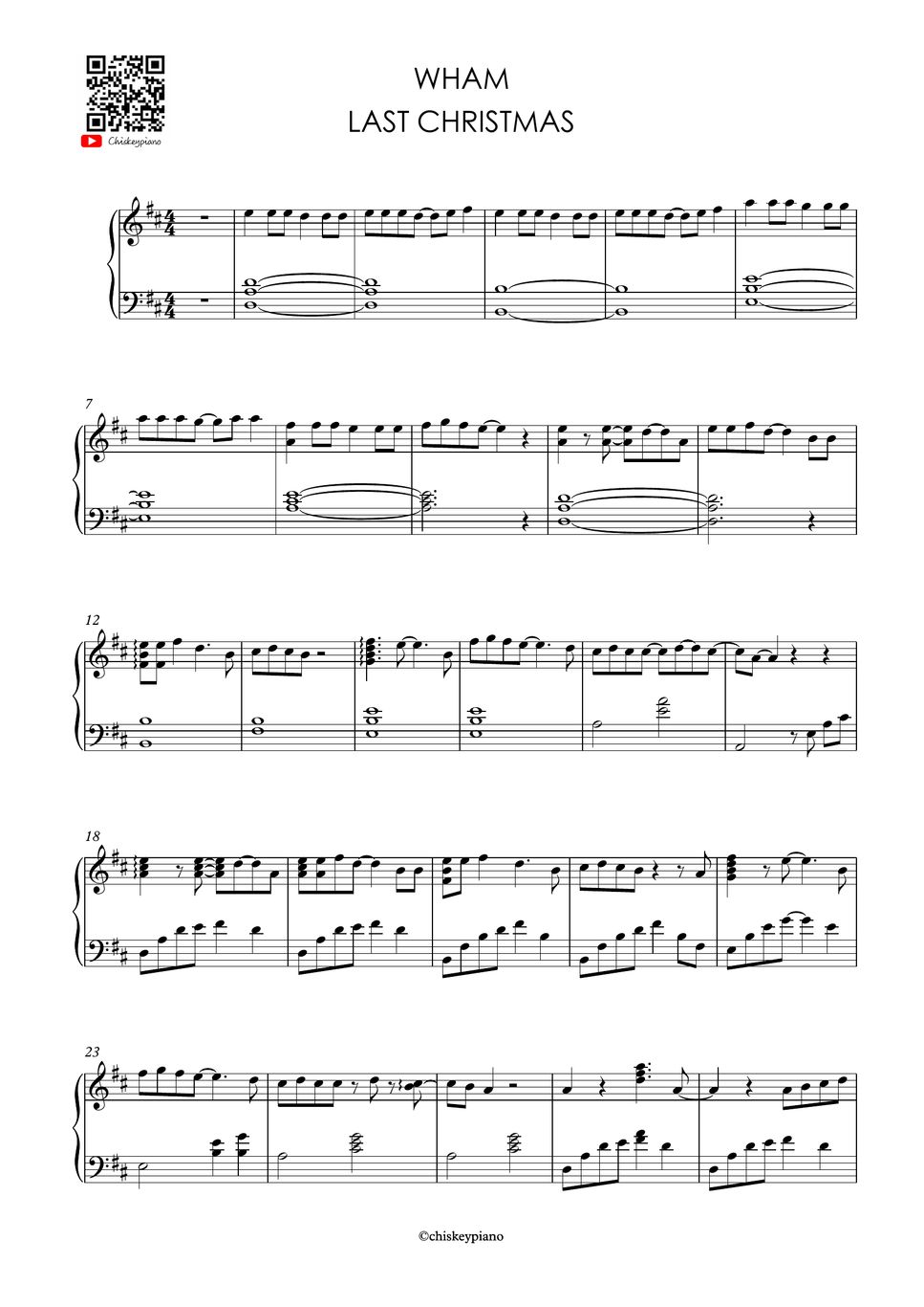 Wham - Last Christmas Sheets by chiskeypiano