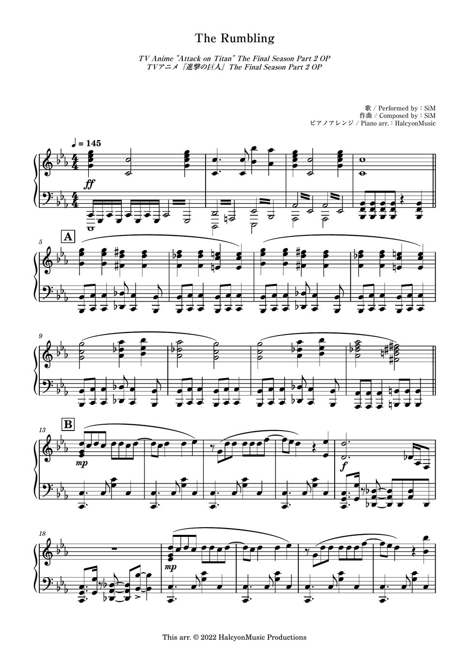 SiM - The Rumbling (Attack on Titan The Final Season Part 2 OP) 楽譜 by ...