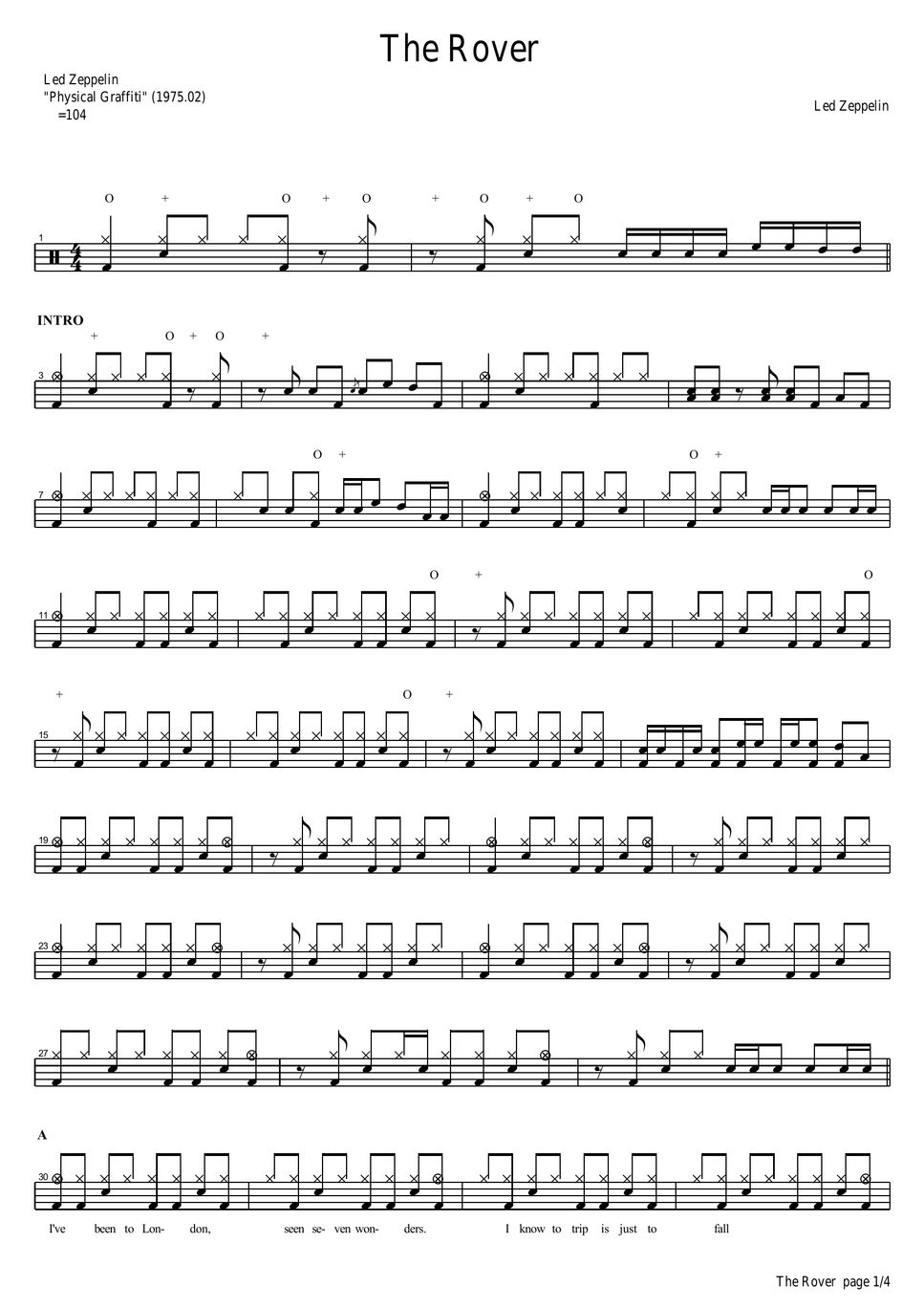 Led Zeppelin - The Rover Sheet by COPYDRUM