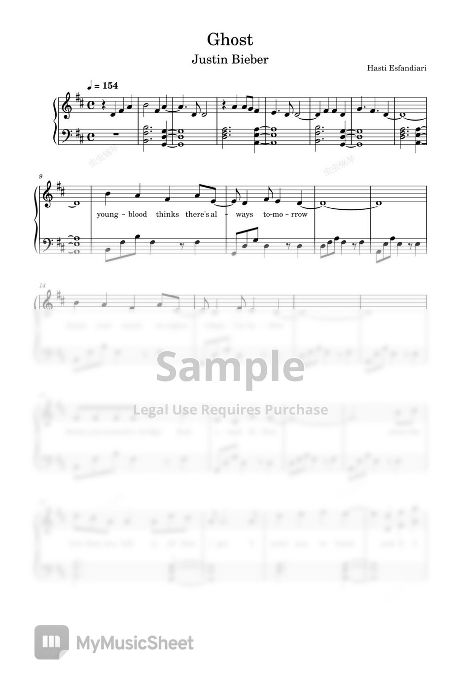 Justin Bieber - Ghost Sheet Music by Justin Bieber