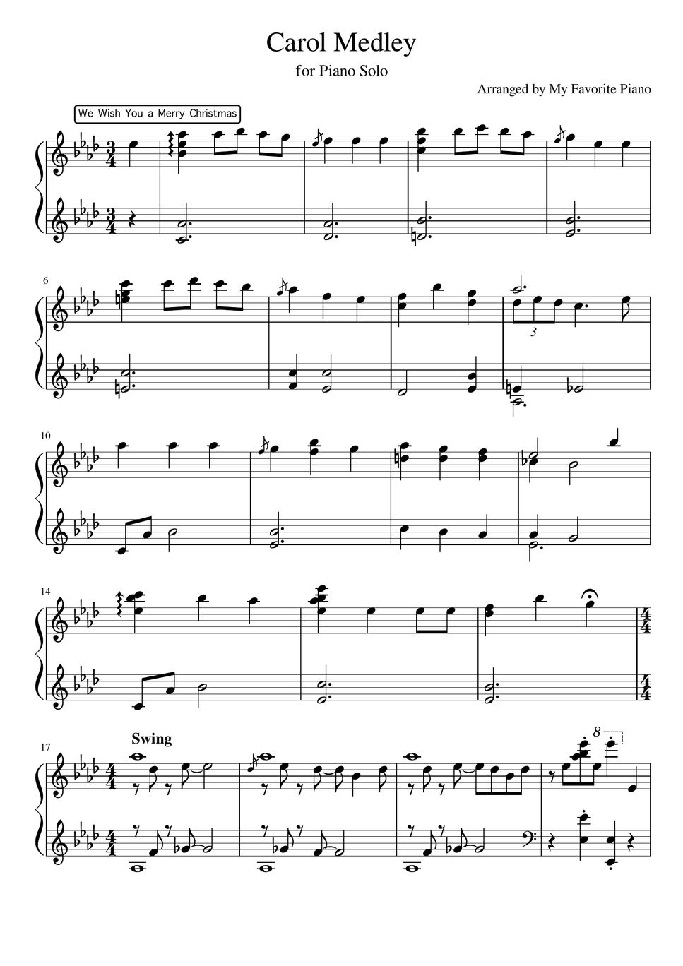 Christmas - Carol Medley Sheet by My Favorite Piano