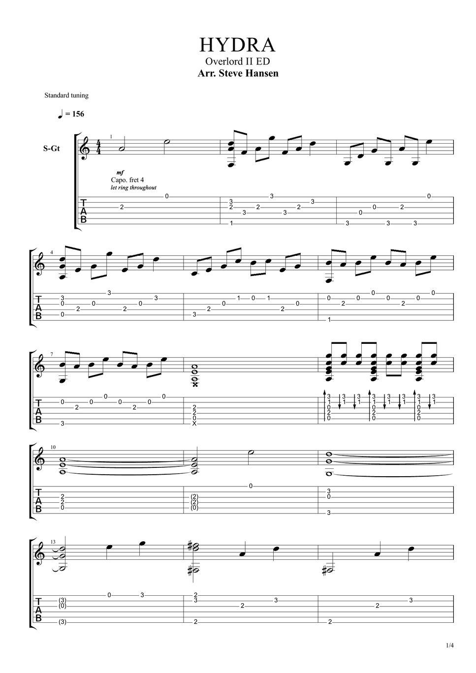 MYTH & ROID - HYDRA (From "Overlord II") (Fingerstyle) Sheets by Steve ...