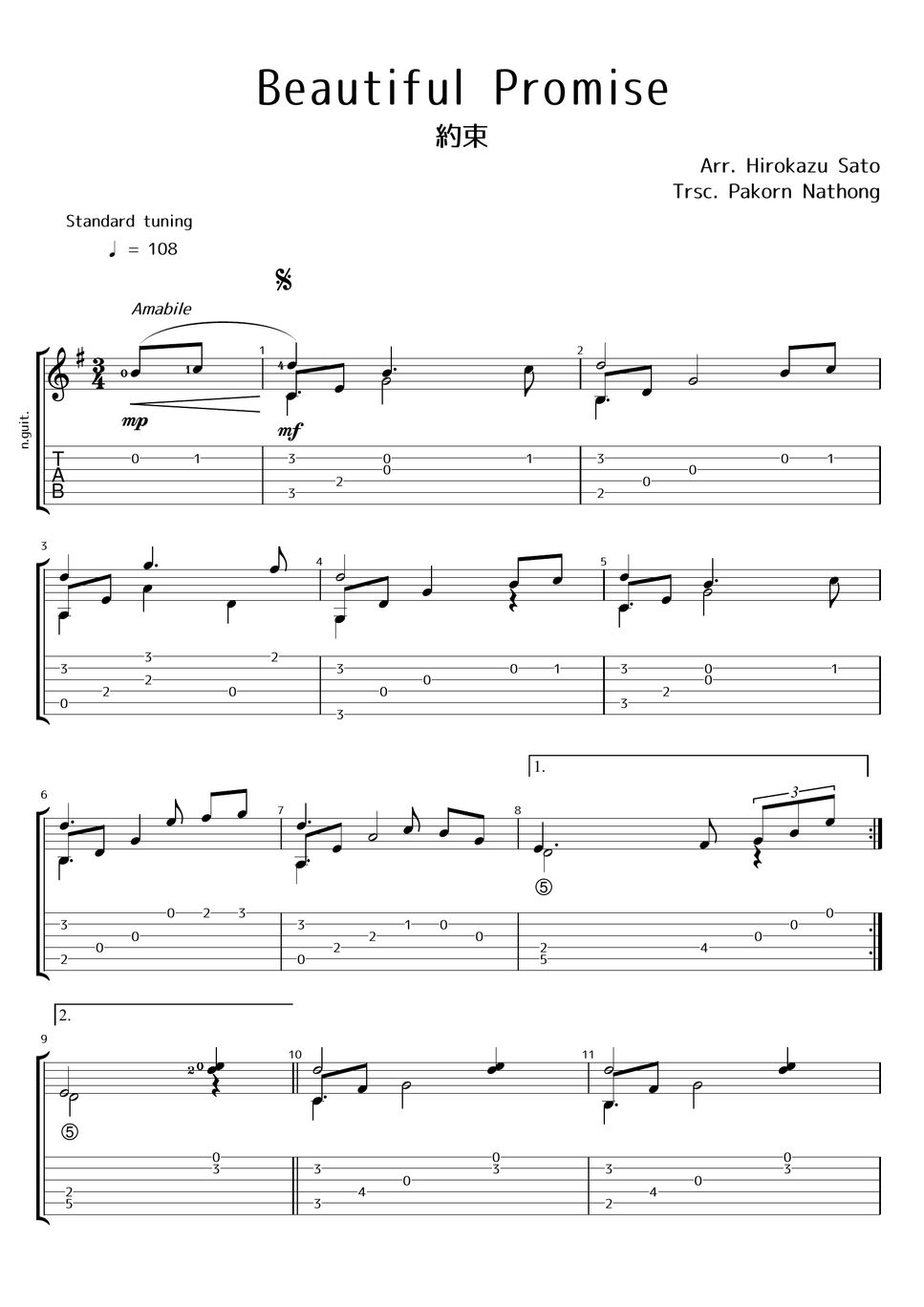 Hirokazu Sato - Beautiful Promise 約束 TAB by y_pakorn