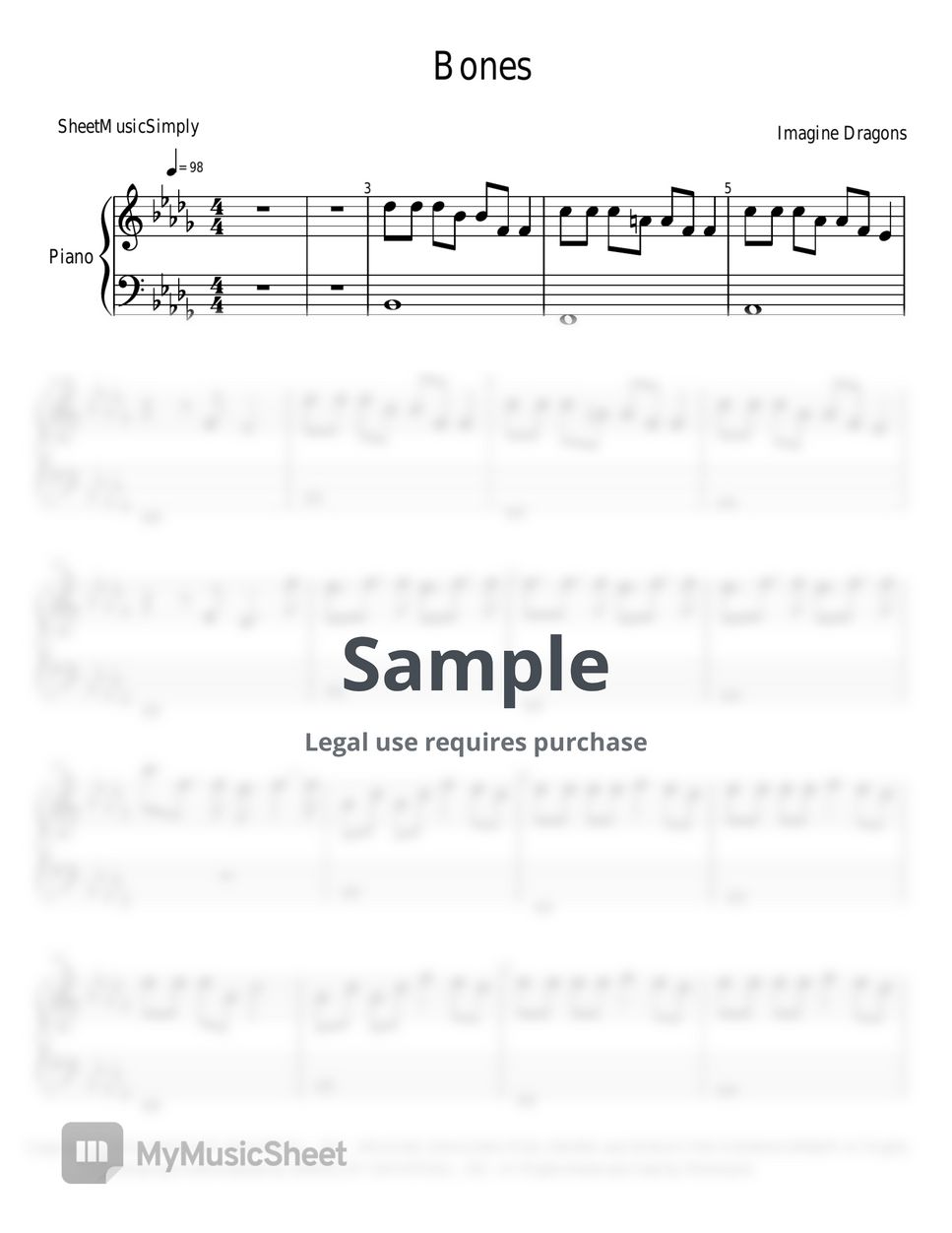 Bones - Imagine Dragons Sheets by SheetMusicSimply