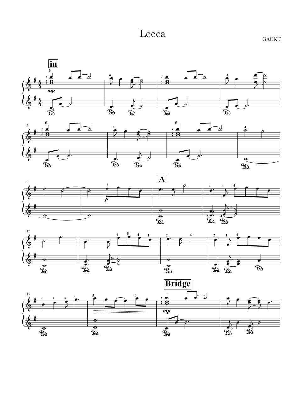 GACKT - Leeca (ピアノソロ) 楽譜 by えりーぜ。