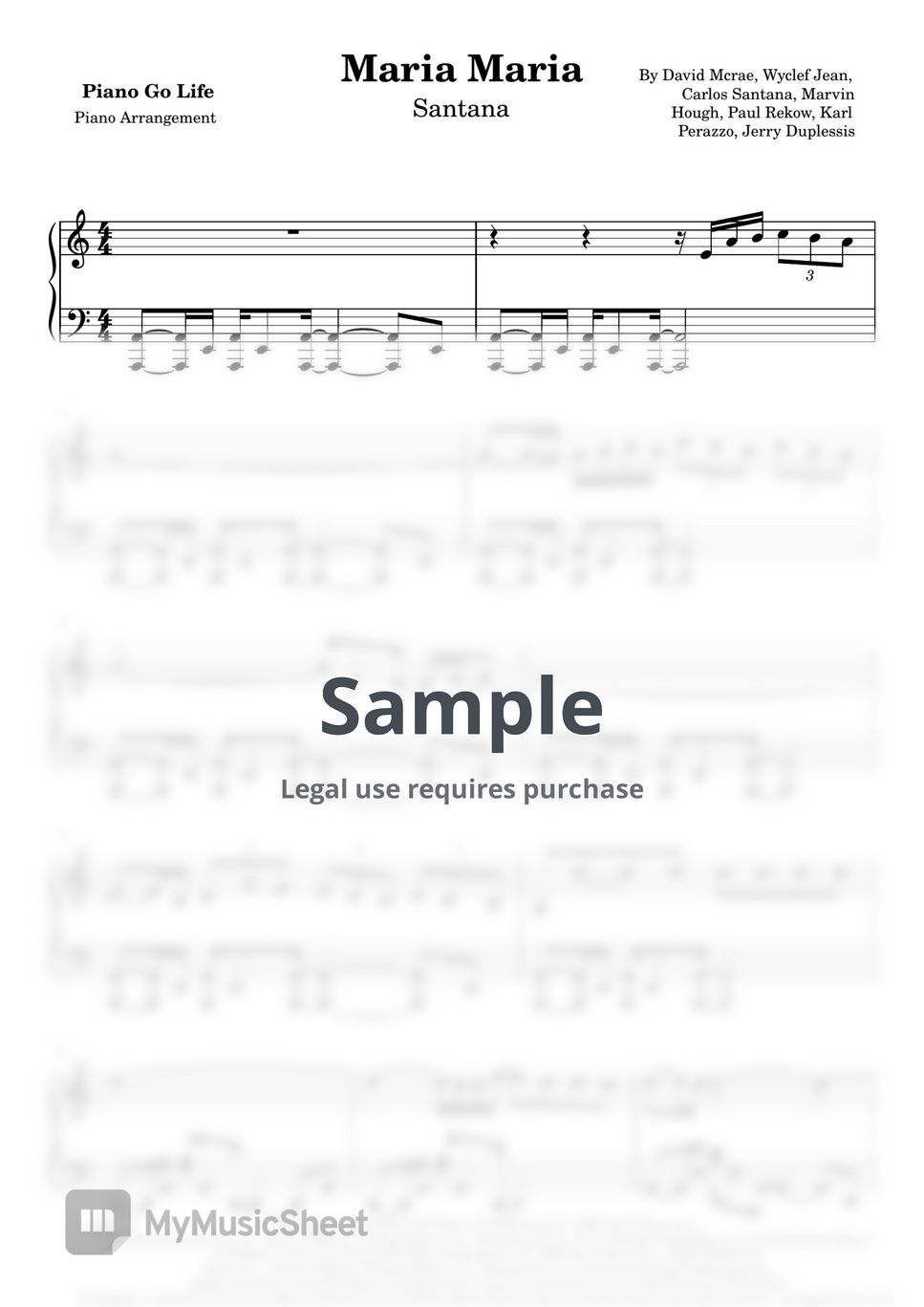 Santana - Maria Maria Sheet Music by Piano Go Life