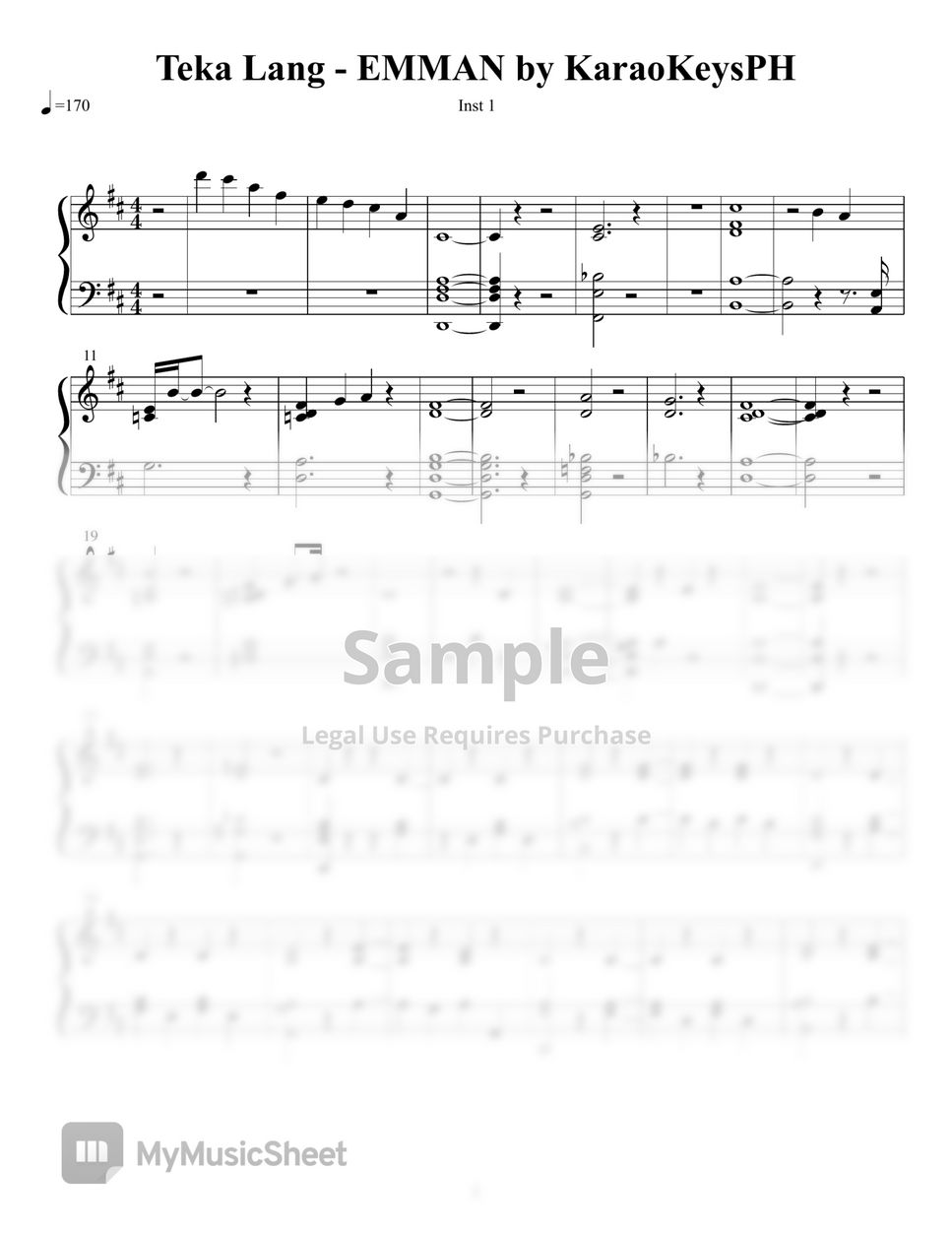 Emman Nimedez - Teka Lang 악보 by KaraoKeysPH