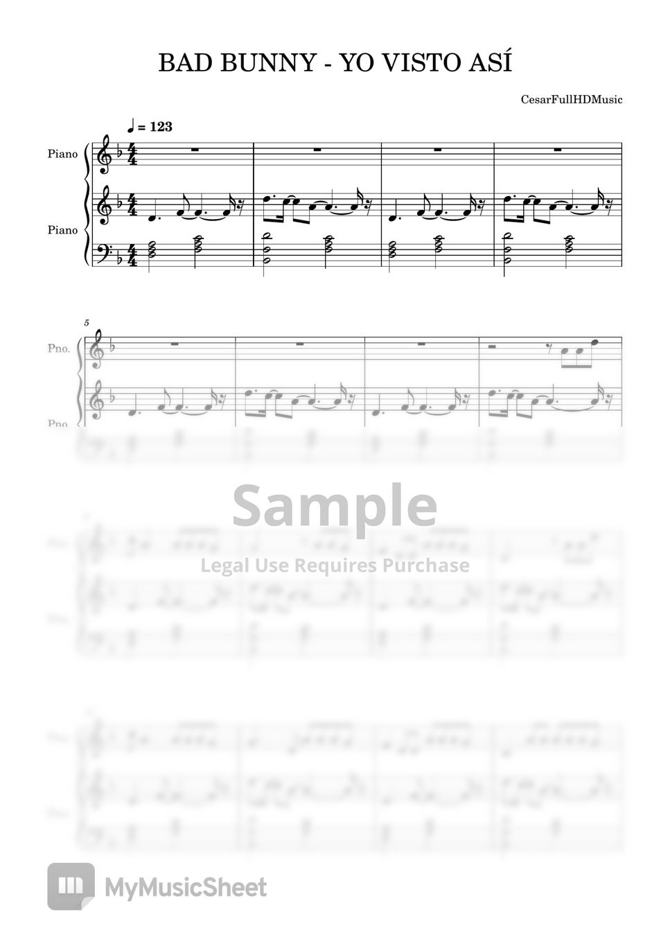 BAD BUNNY - YO VISTO ASÍ Sheet Music