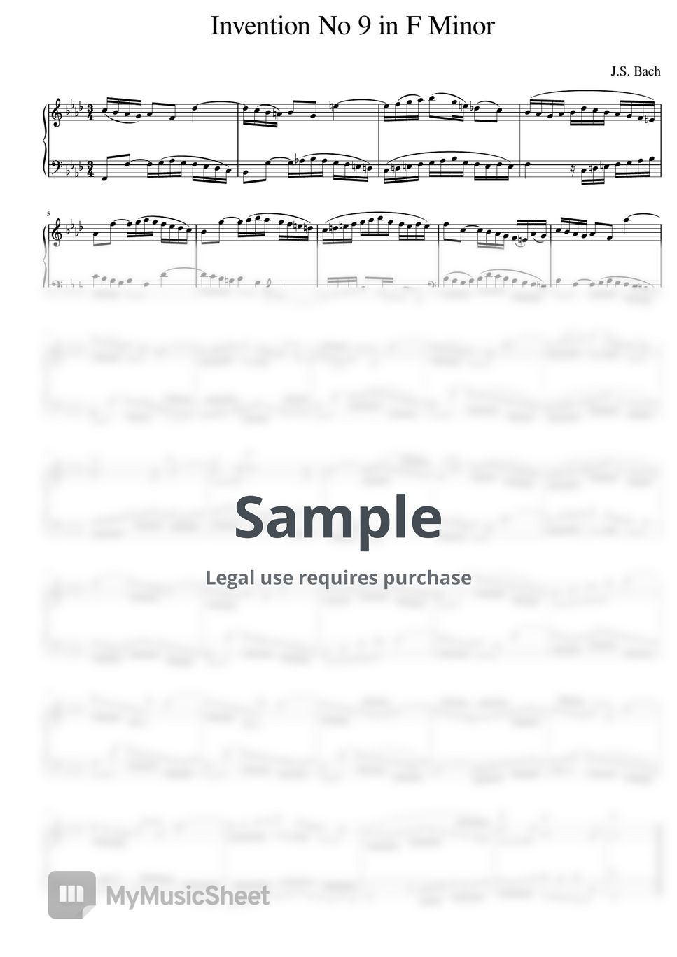 J.S.Bach - Invention No.9 in F Minor 악보 by J.S.Bach