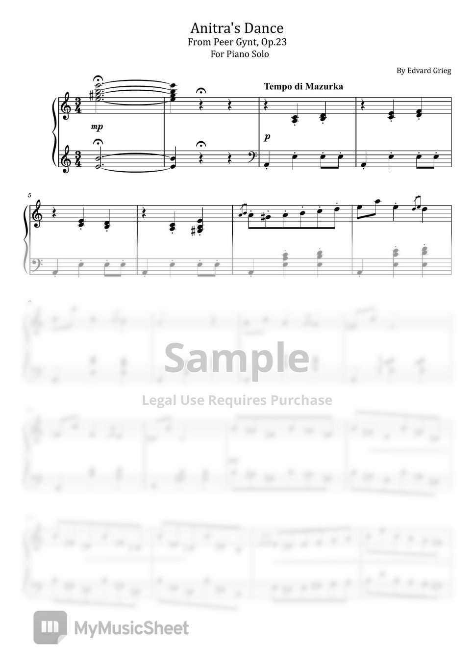 Edvard Grieg - Anitra's Dance (From Peer Gynt, No.3 Op.23 - For Piano ...