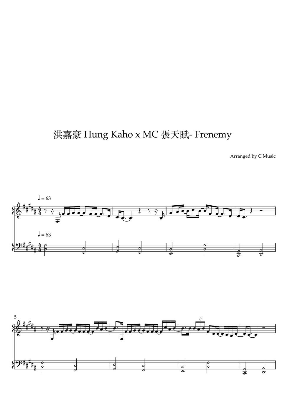 洪嘉豪 Hung Kaho x MC 張天賦 - Frenemy 曲谱 by C Music