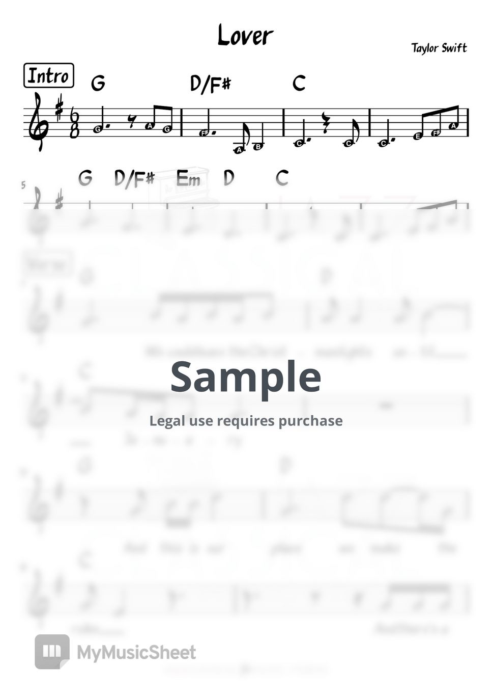 Taylor Swift - Lover (with ABC) 악보 by Jazz Classical Music Studio