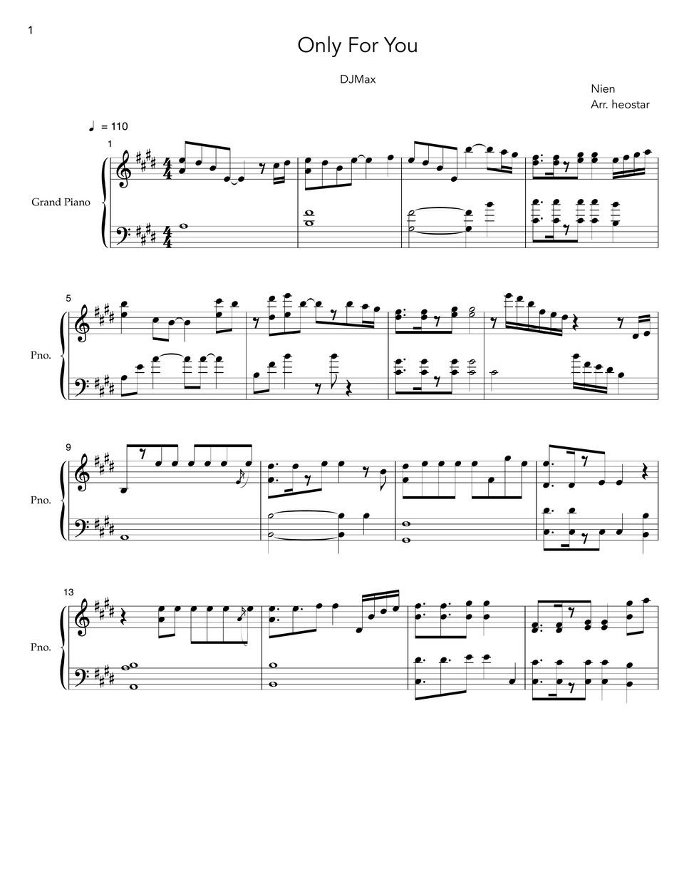 Nien - Only For You (DJMAX) Sheet by heostar