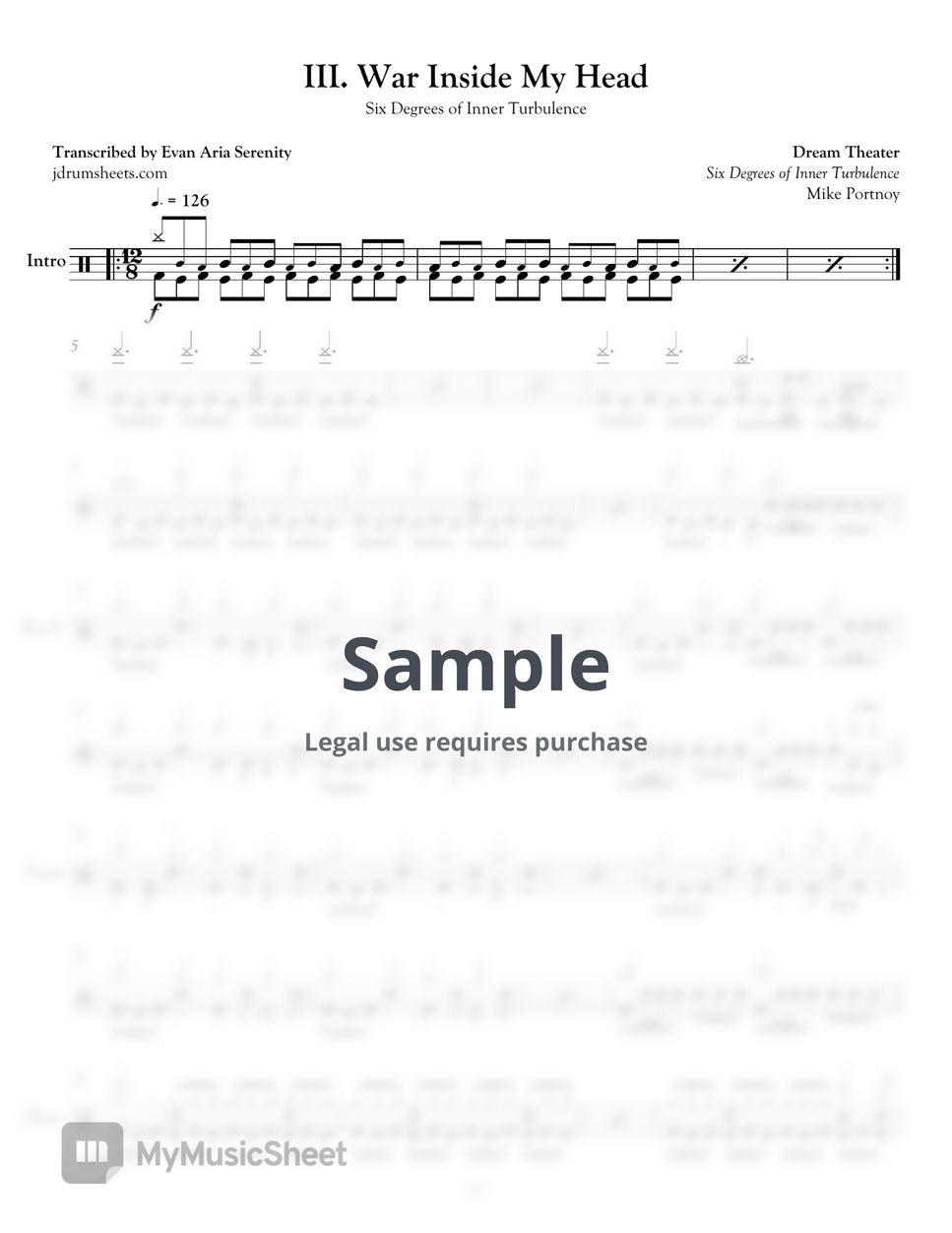 Dream Theater - III War Inside My Head Sheets by Jaslow Drum Sheets