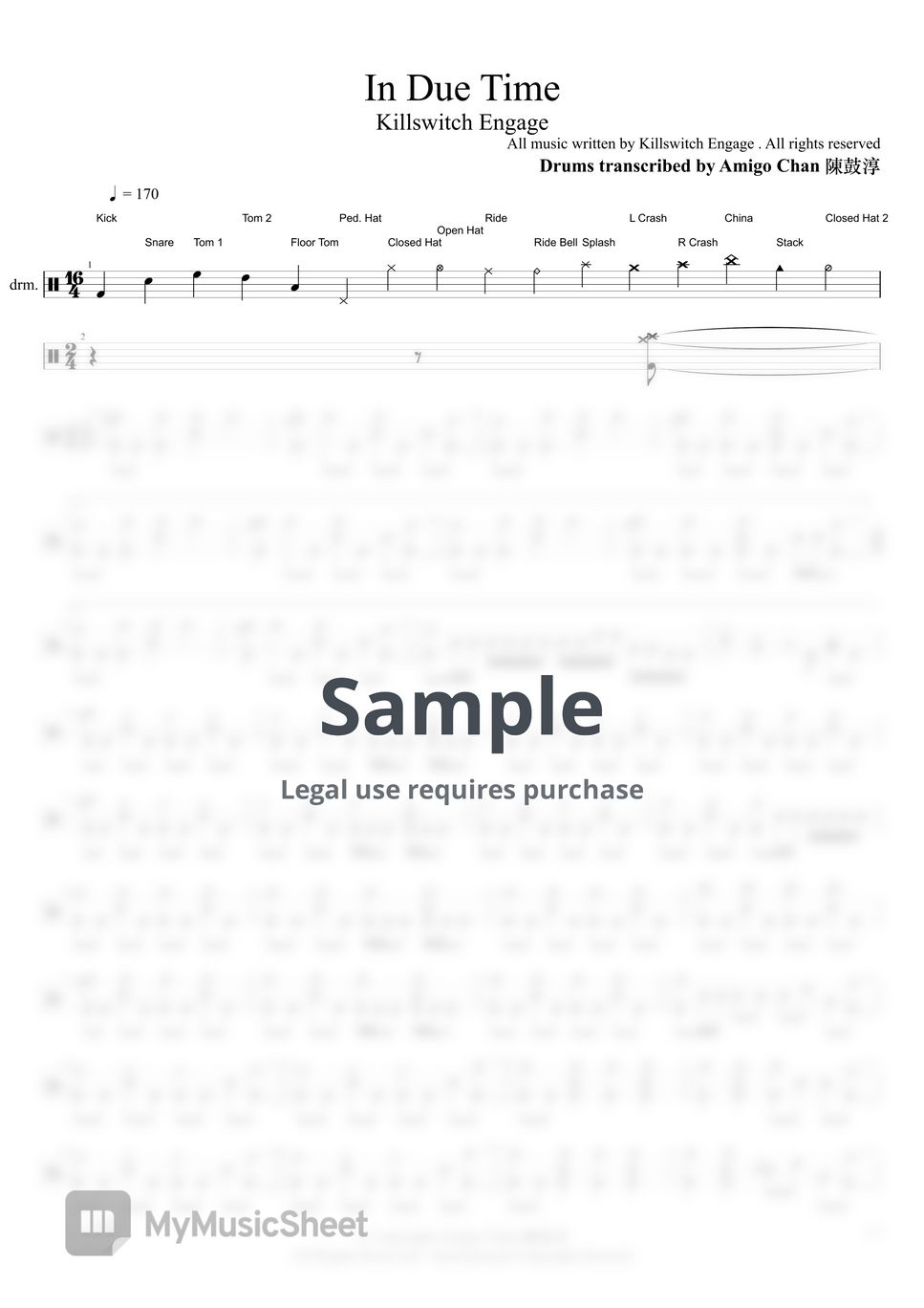 Killswitch Engage - In Due Time 악보 by Amigo Chan 陳鼓淳