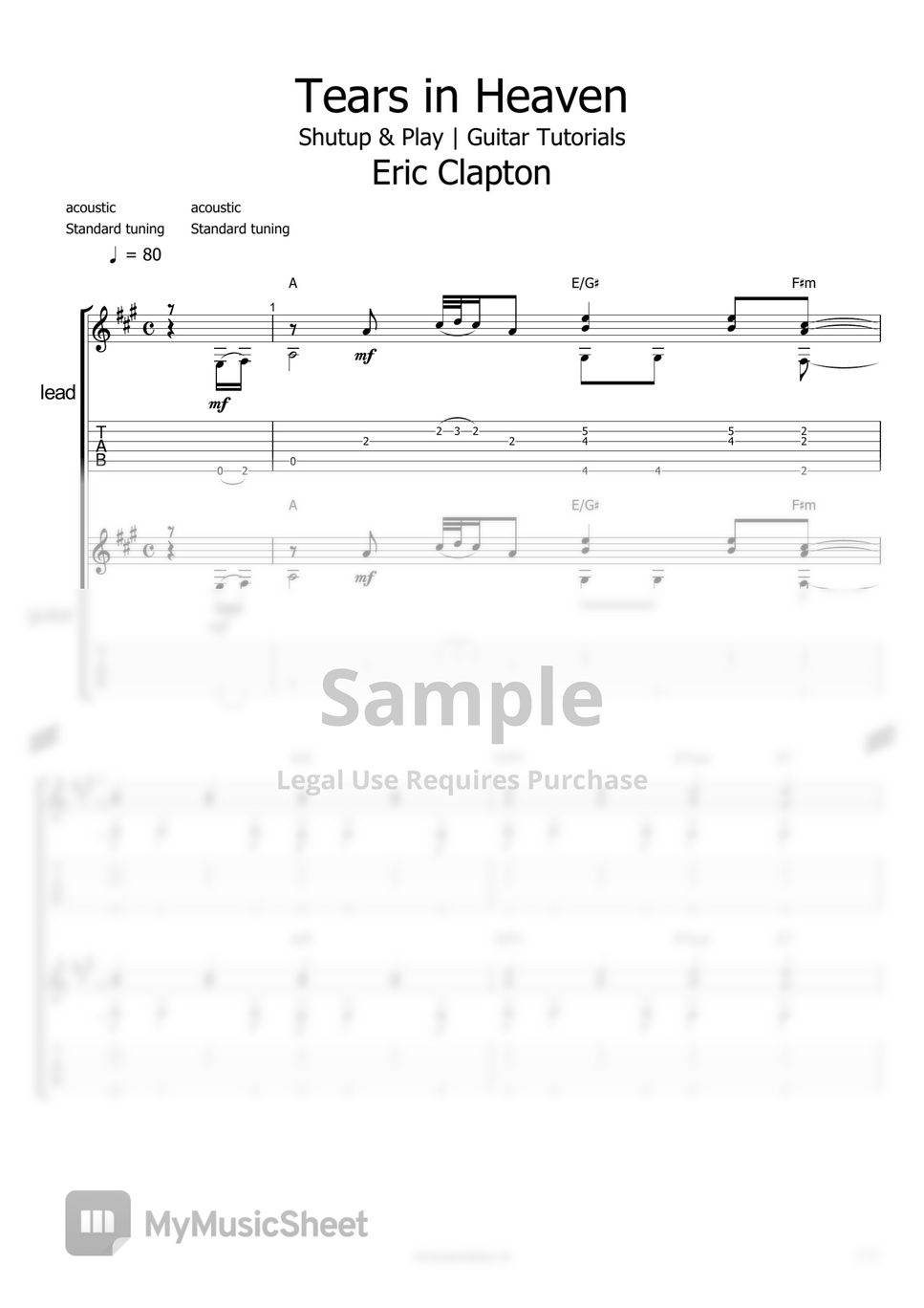 Eric Clapton - Tears In Heaven 악보 by Shutup & Play Guitar Tutorials