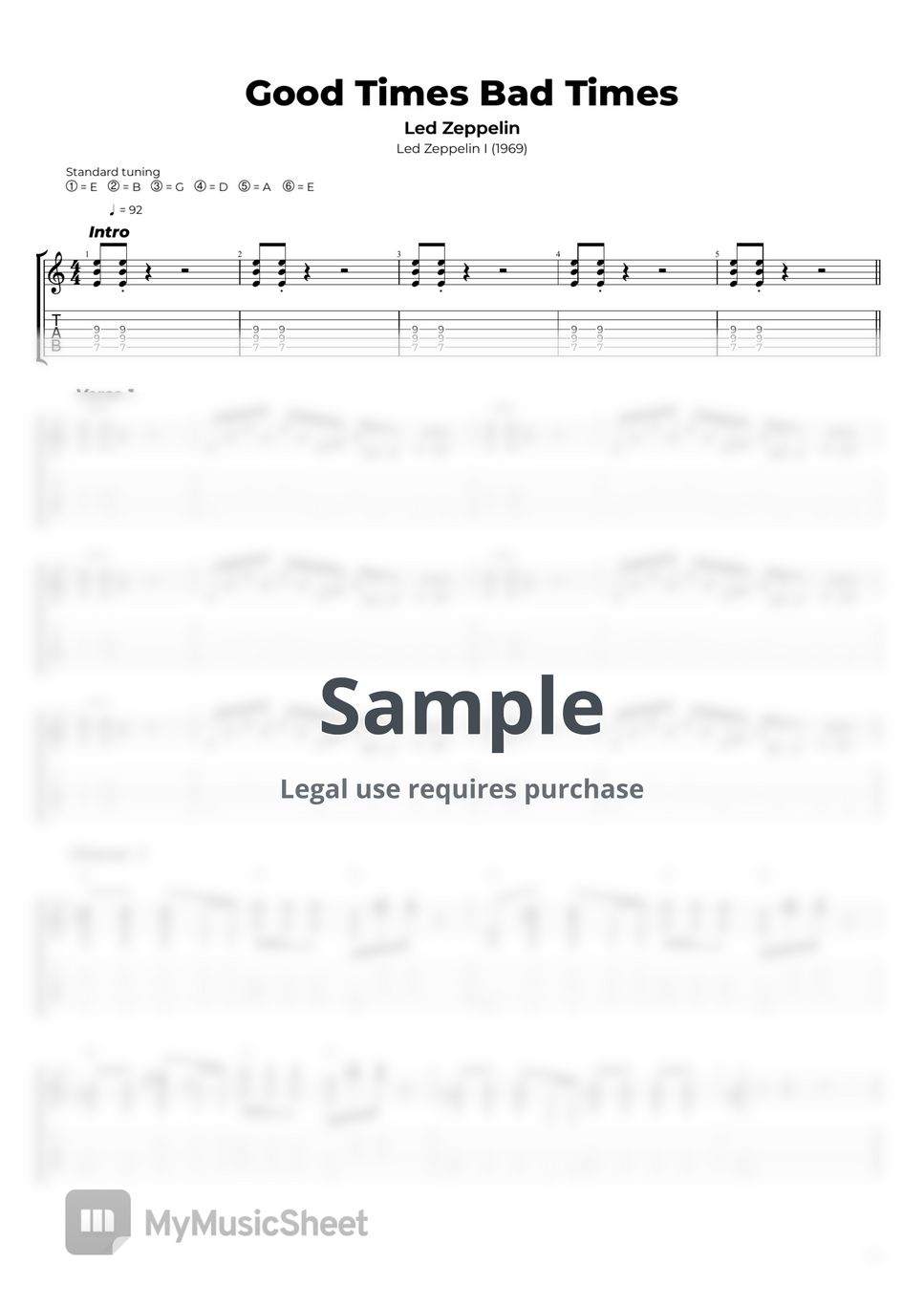 Led Zeppelin - Good Times Bad Times Electric Guitar TAB PDF | Nikola ...