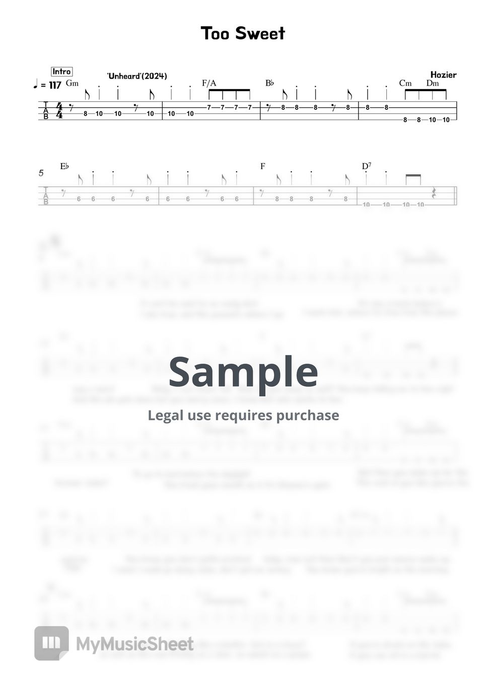 Hozier - Too Sweet Sheet Music by 김미(Kimme)