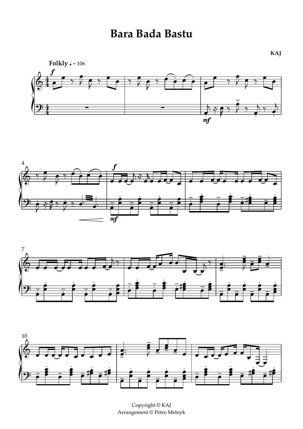 KAJ - KAJ - Bara Bada Bastu 🇸🇪 [EASY] (Sweden - Eurovision 2025) 악보 by Petro Melnyk