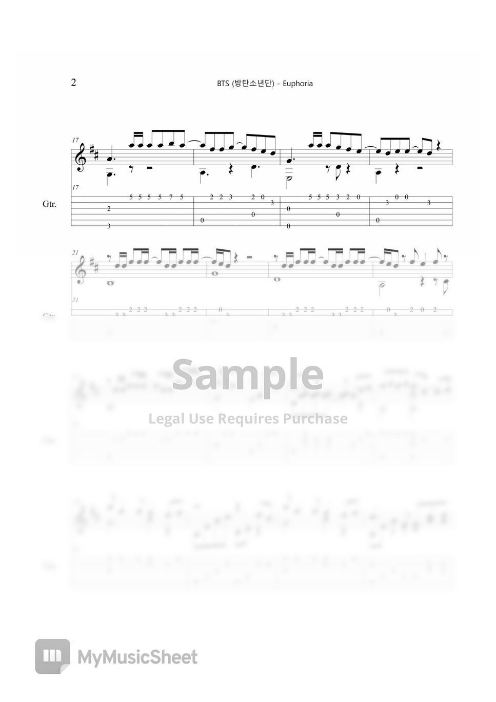 BTS - EUPHORIA (easy guitar tab) Sheets by Woojeong Park