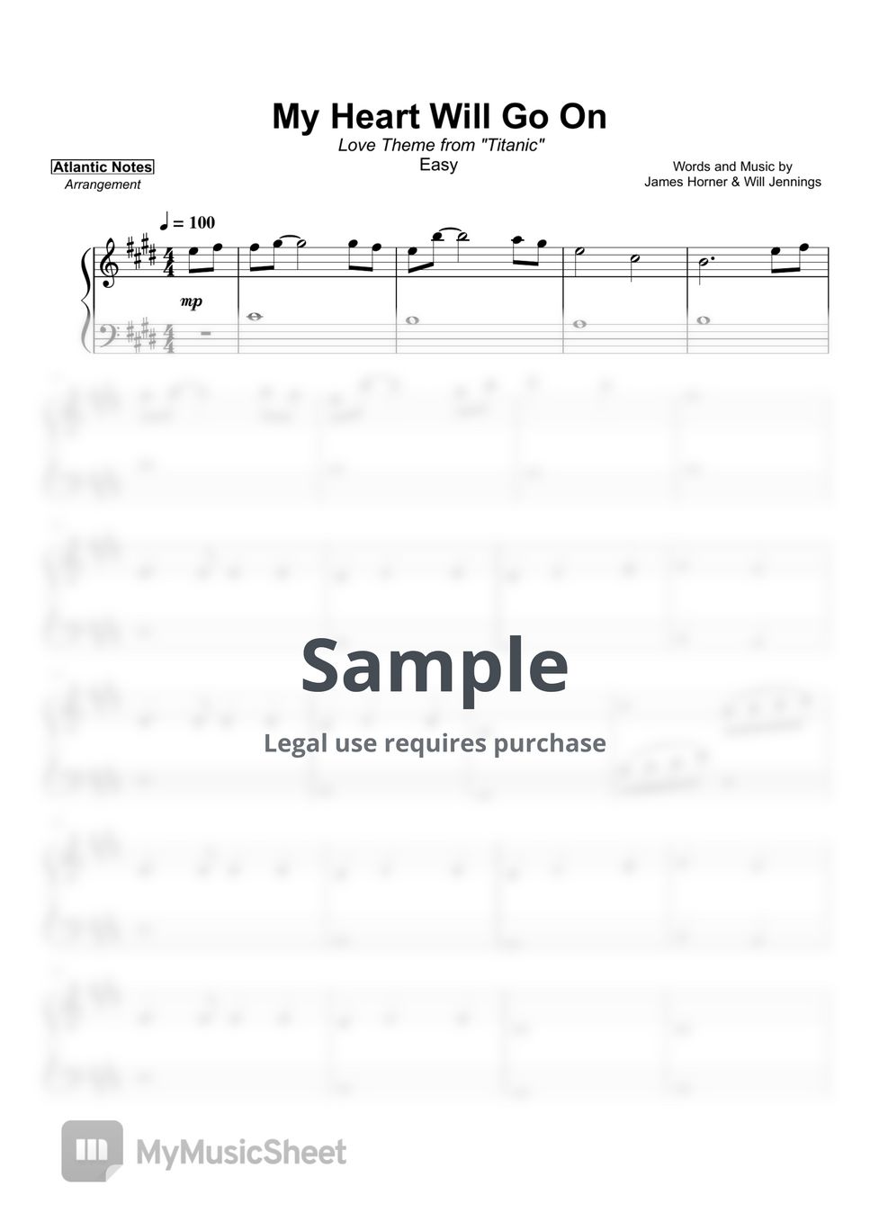 Céline Dion - My Heart Will Go On (Titanic Theme) Sheet Music by ...