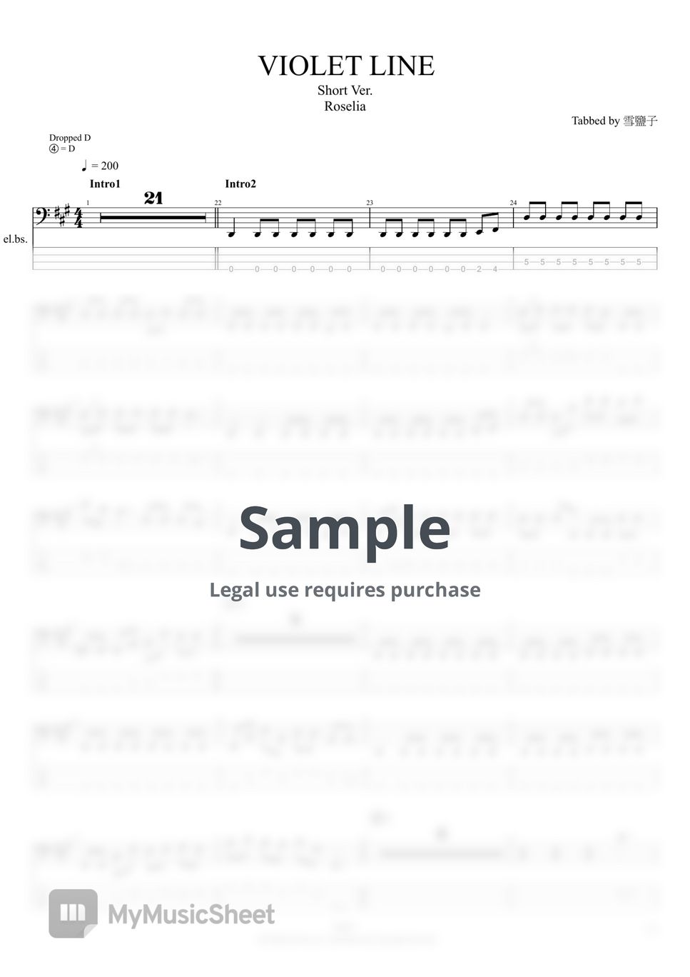 Roselia - VIOLET LINE (short ver.) Sheet Music by 雪鹽子