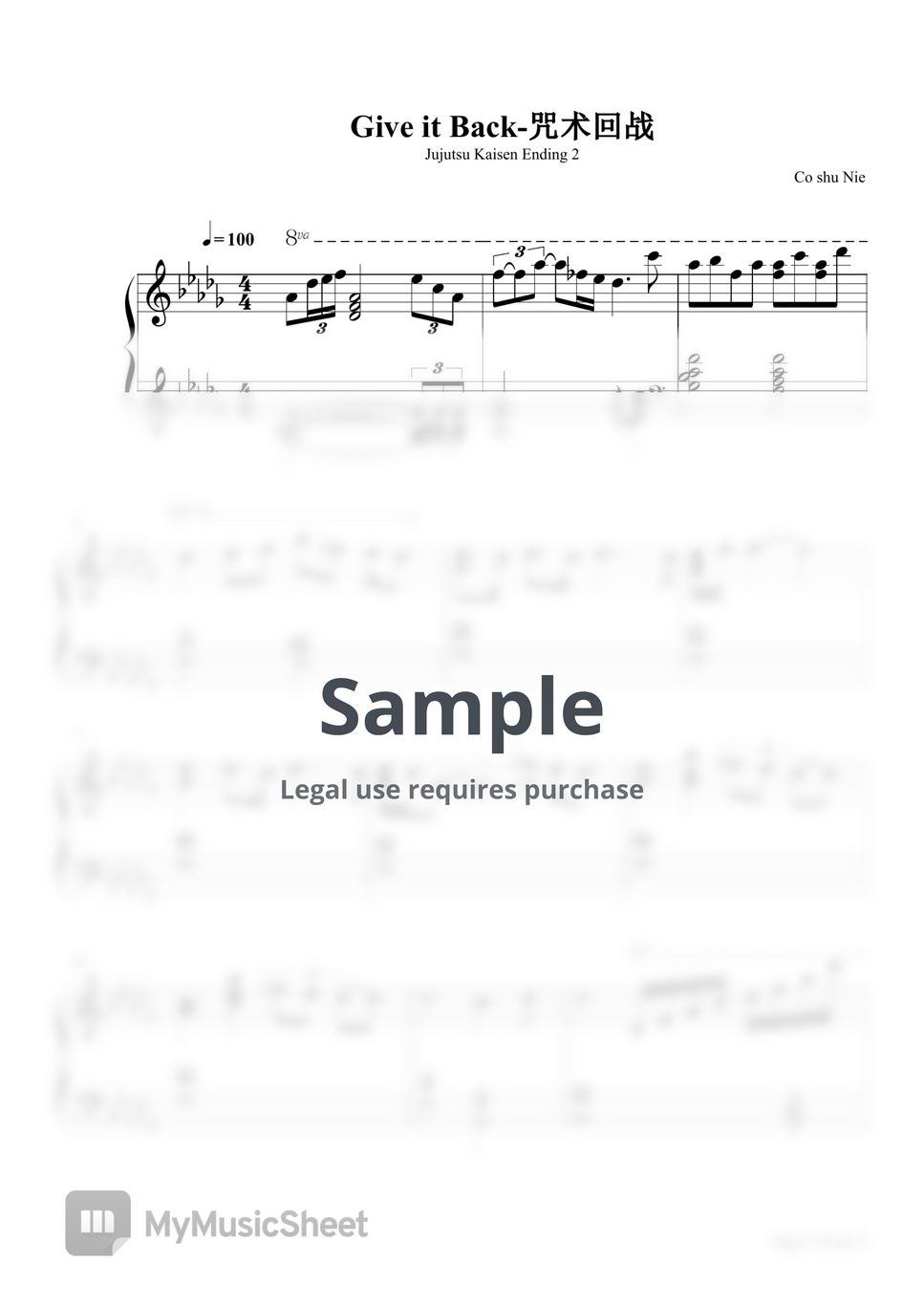 C? Shu Nie - Give it Back (Jujutsu Kaisen ED2) Sheets by dogemusic