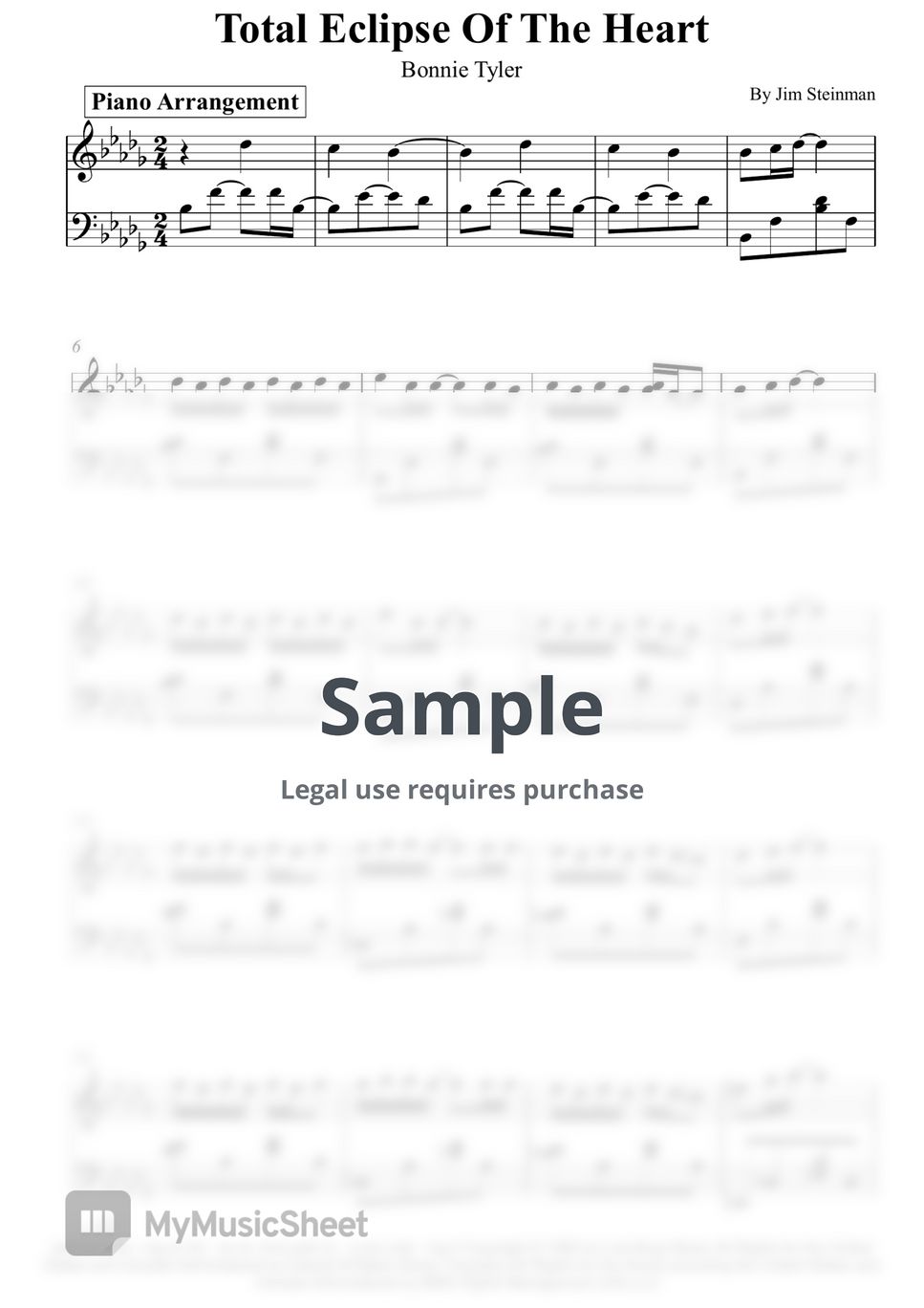 Bonnie Tyler - Total Eclipse of the Heart Spartito by Piano Go Life