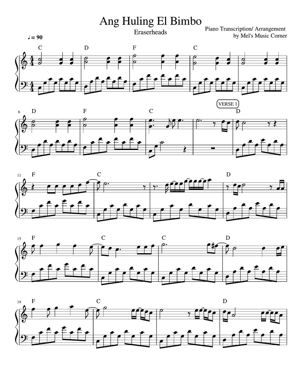 Eraserheads - Ang Huling El Bimbo (piano sheet music) Sheet by Mel's Music Corner