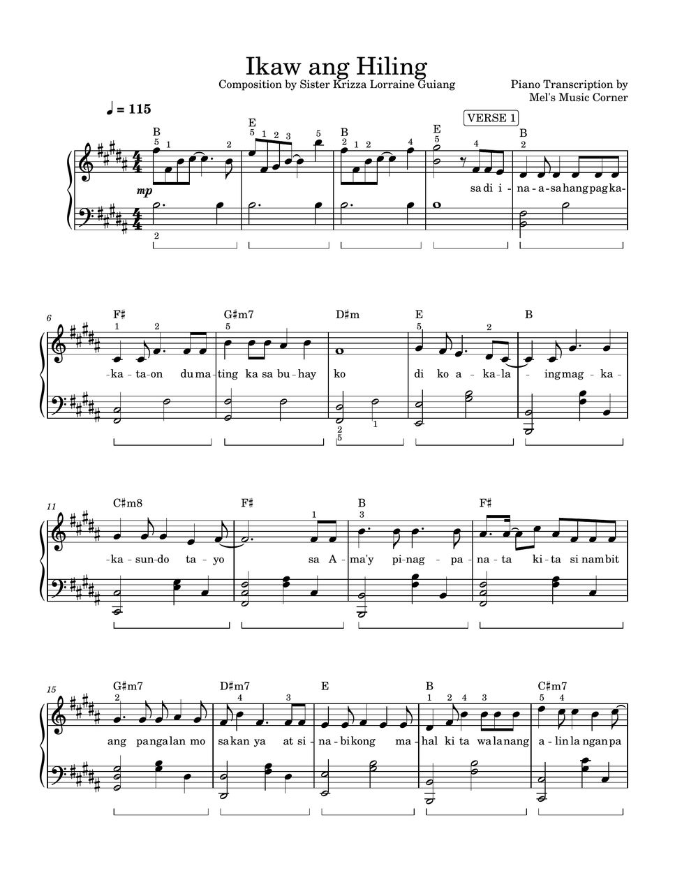 Sister Krizza Lorraine Guiang - Ikaw ang Hiling (piano sheet music ...