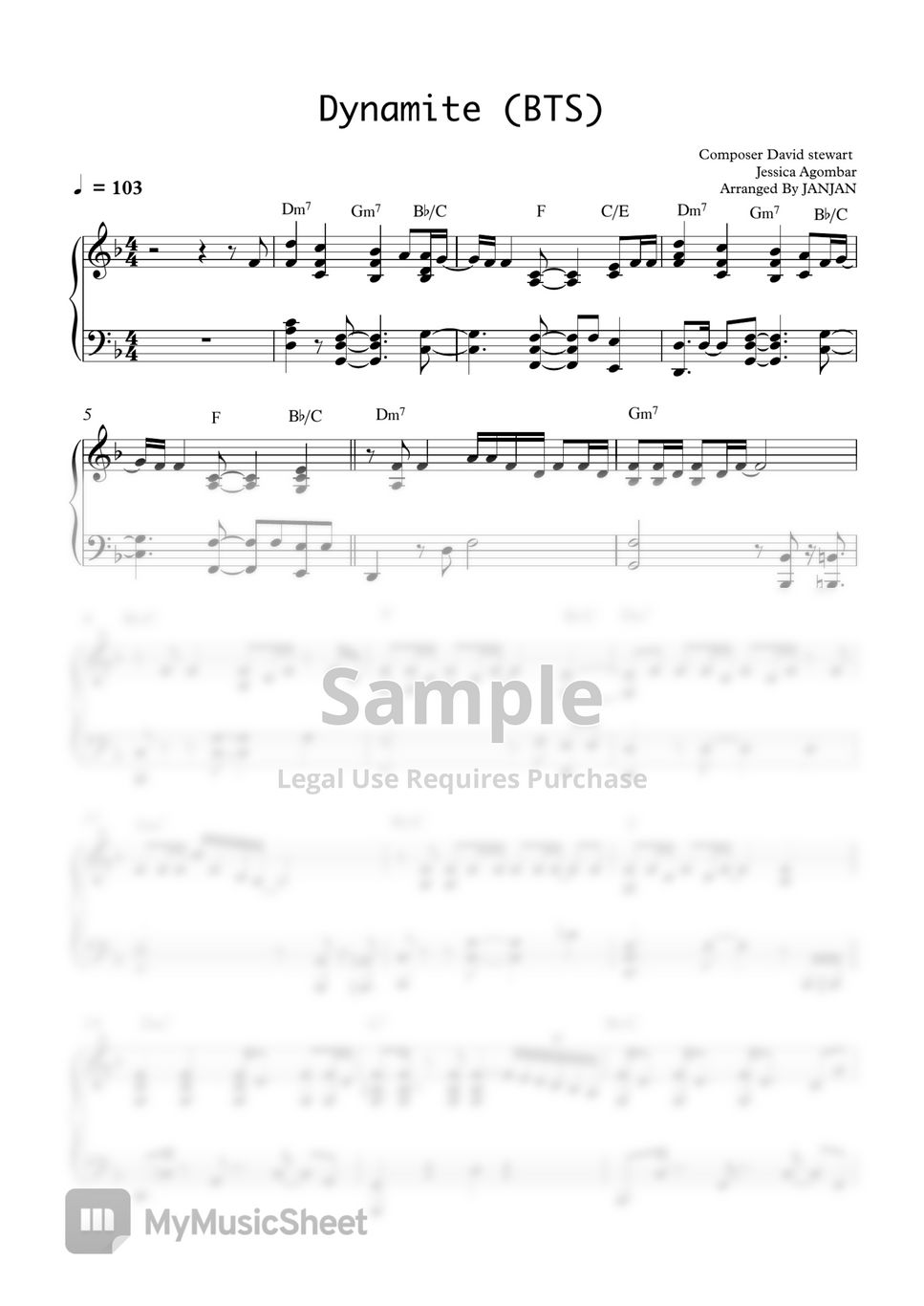 Bts 방탄소년단 Dynamite Arranged Sheets By Janjan
