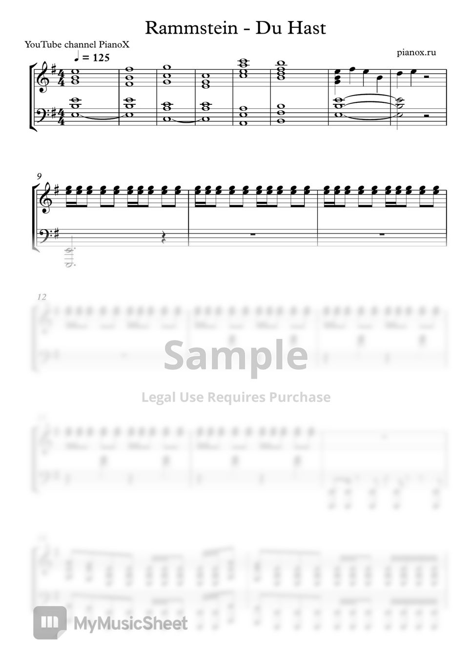 Rammstein - Du Hast Sheet Music by PianoX