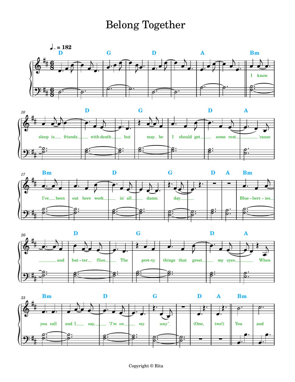 Mark Ambor - Belong Together (Easy version with lyrics for singing) Sheet Music by Rita B