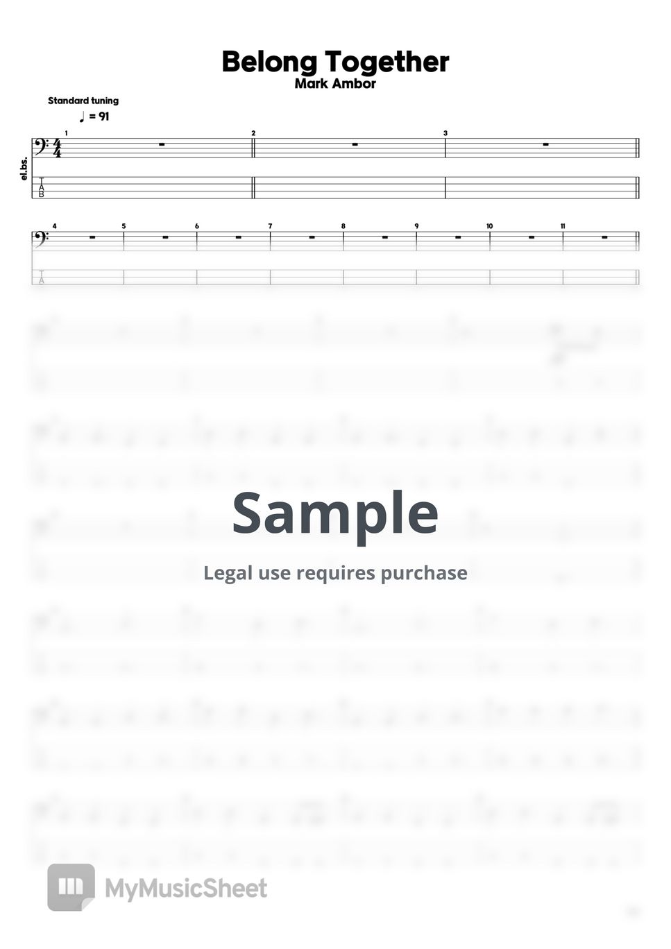 Mark Ambor - Belong Together Tab + 1staff by BassBlur