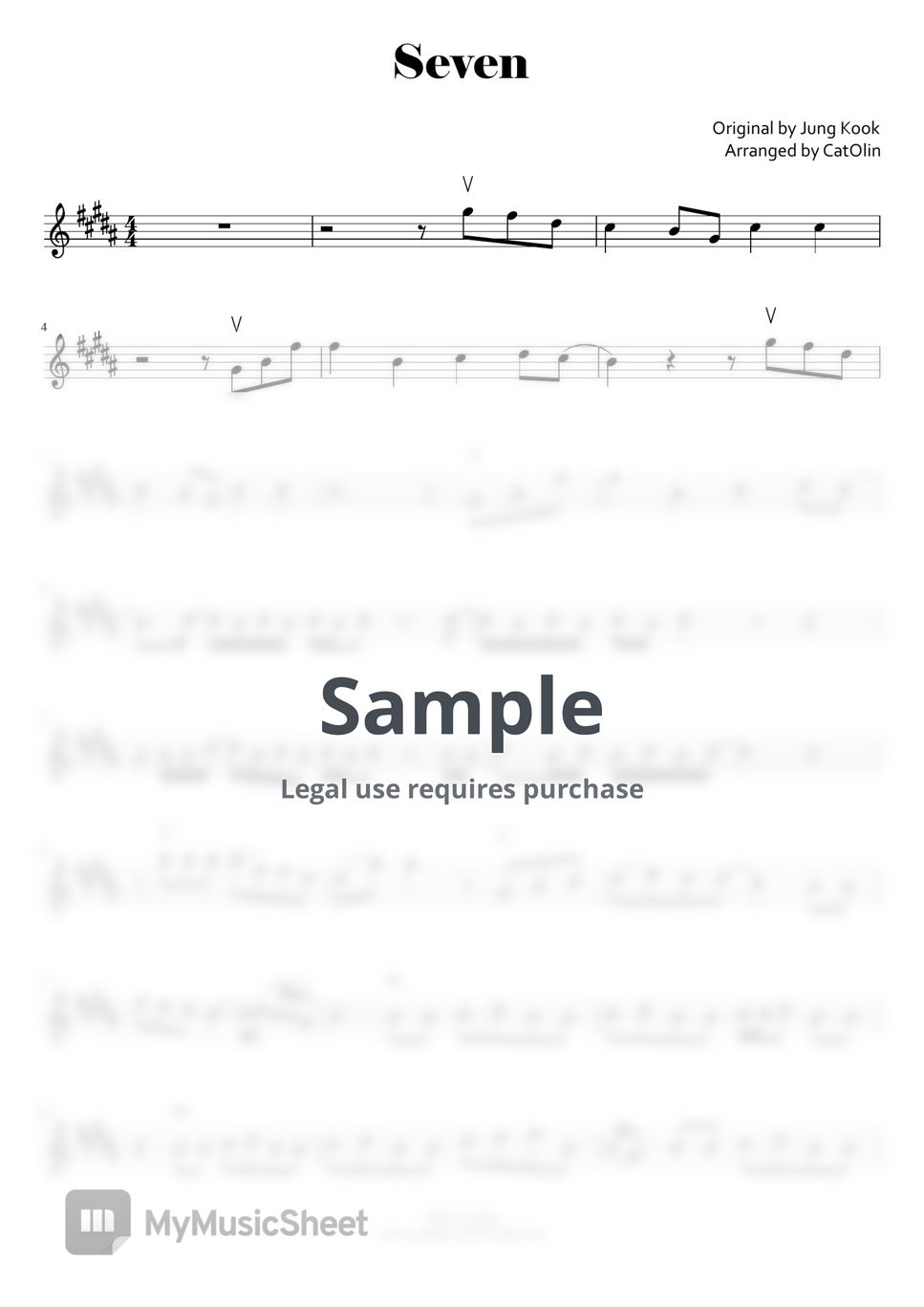정국 - Seven (feat. Latto) Sheet Music by 캣올린CatOlin