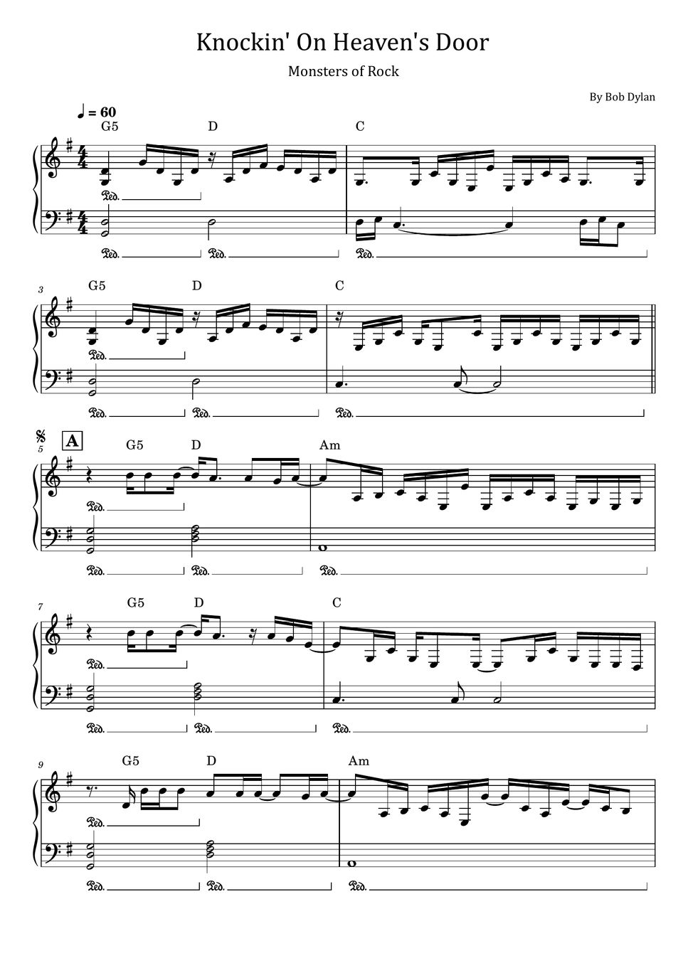 Bob Dylan - Knockin' On Heaven's Door (- Monsters of Rock - For Easy Piano - With Chord) Sheets ...