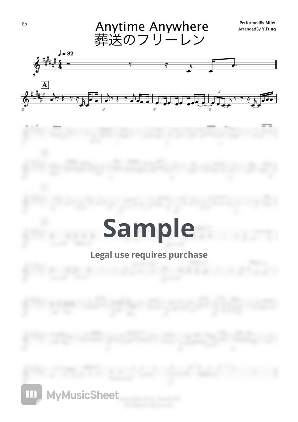 Milet - Anytime Anywhere (C / F / Bb / Eb solo sheet cover) Sheet Music by Yipfung