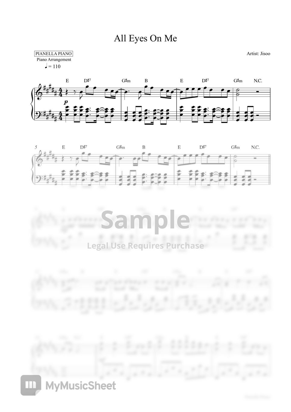 Jisoo - All Eyes On Me (Piano Sheet) Sheet Music by Pianella Piano