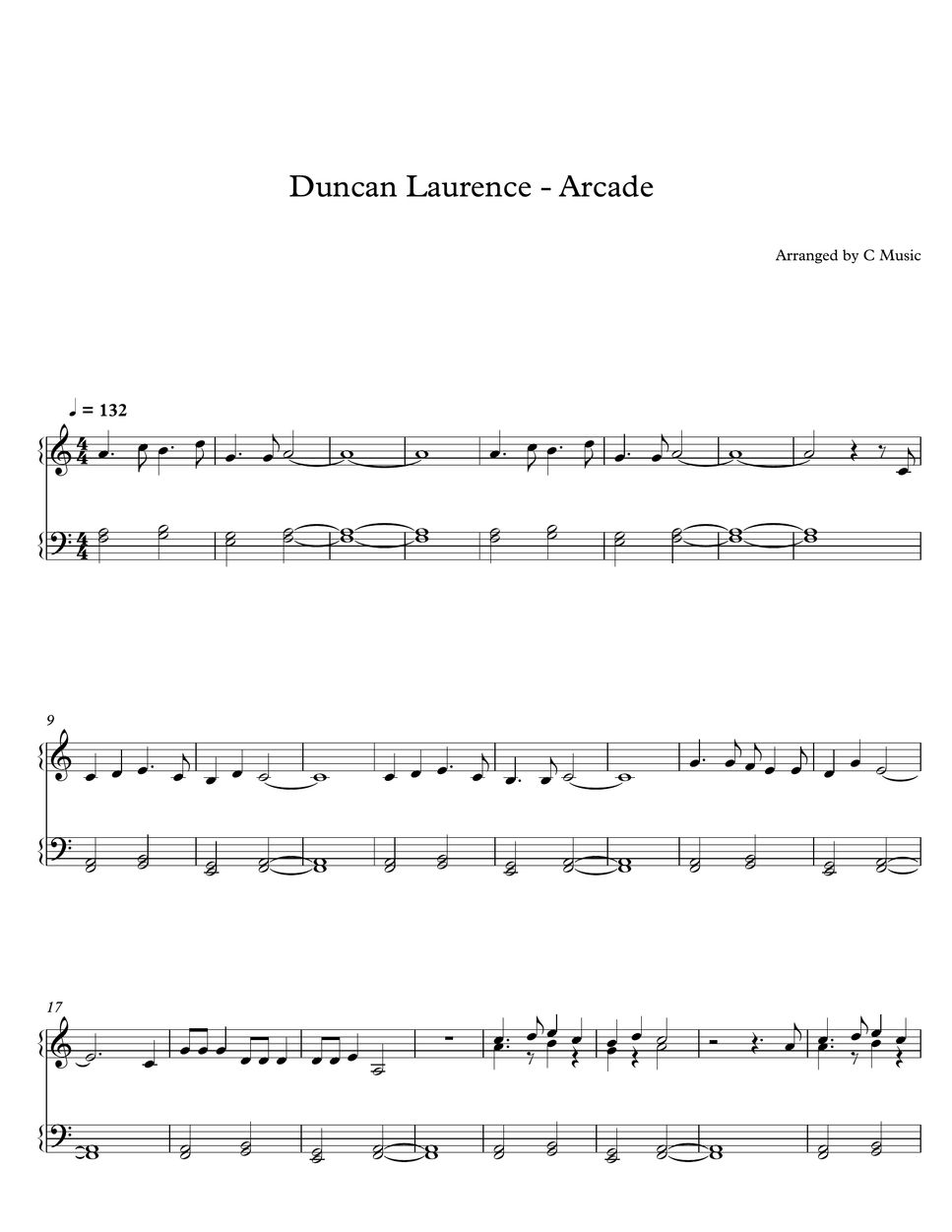 Duncan Laurence - Arcade Sheet by C Music