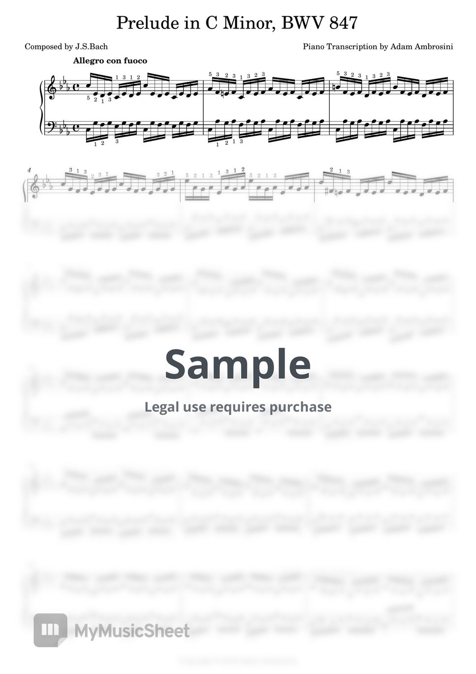 Johann Sebastian Bach - Prelude in C Minor, BWV 847 악보 by Adam Ambrosini