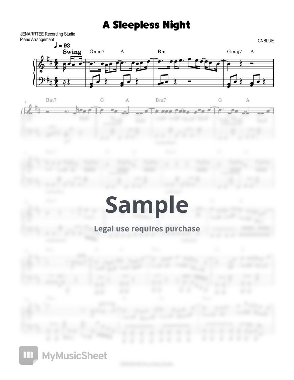 CNBLUE - A Sleepless Night 악보 by JENARRTEE Recording Studio