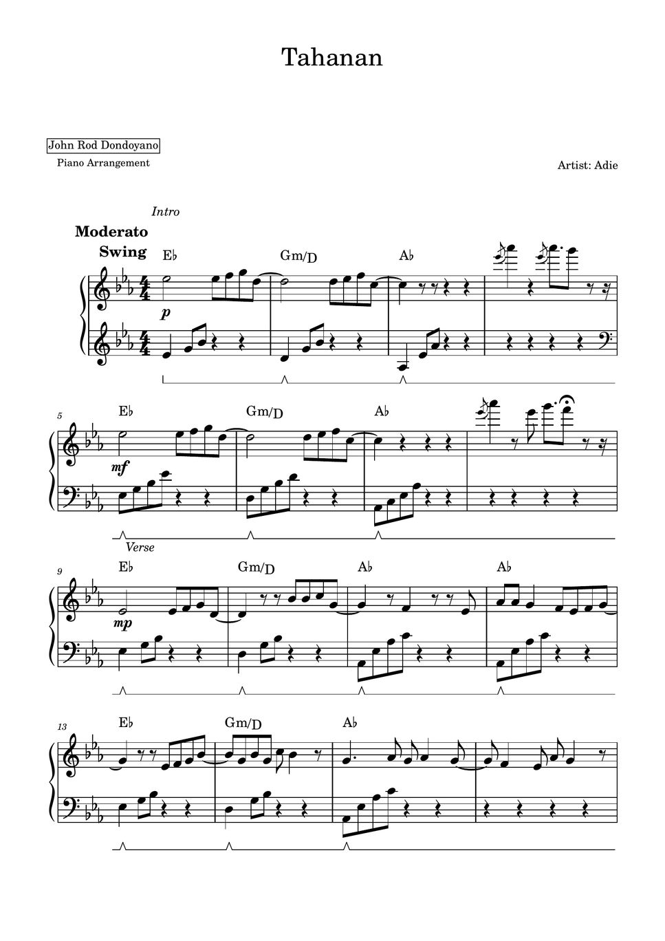 Adie - Tahanan (PIANO SHEET) Sheets by John Rod Dondoyano
