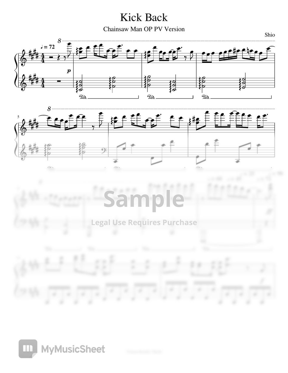 Kenshi Yonezu - Kick Back (Chainsaw Man OP PV Version) Sheet Music by Shio