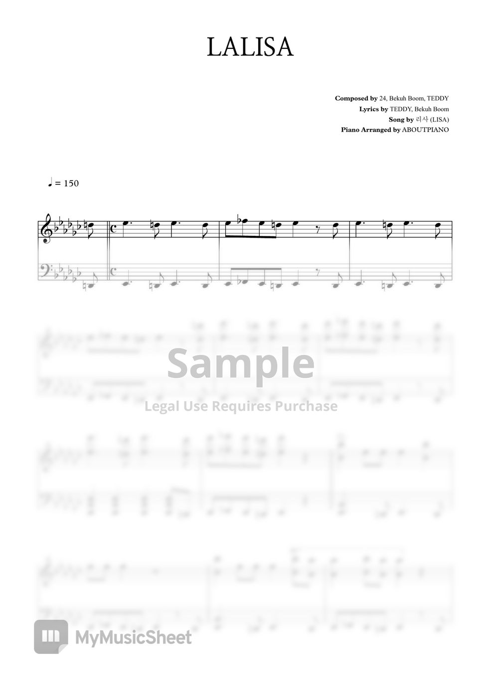리사(LISA) - LALISA Sheet Music by 247 Kpop Piano