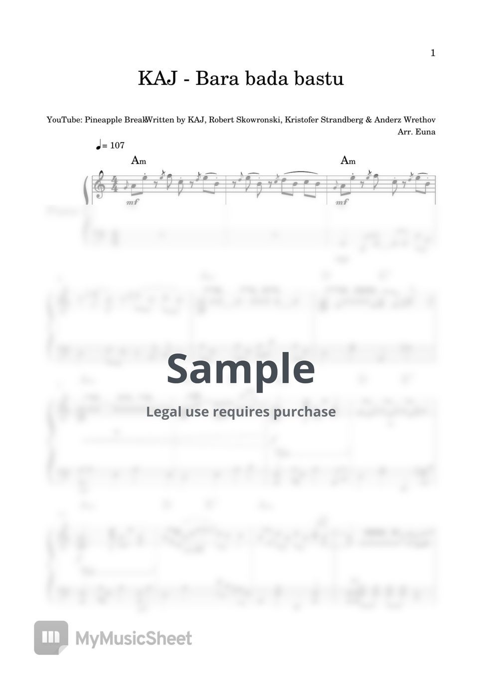 Kaj - KAJ - Bara bada bastu | Sweden 🇸🇪 Eurovision 2025 Sheet Music Sheets by Euna