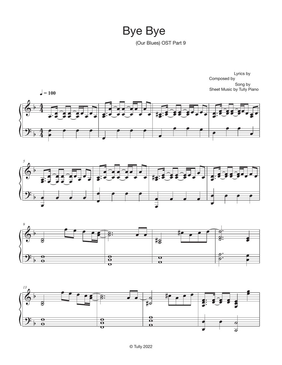 펀치 (Punch) - Bye Bye (Our Blues OST) Sheets by Tully Piano