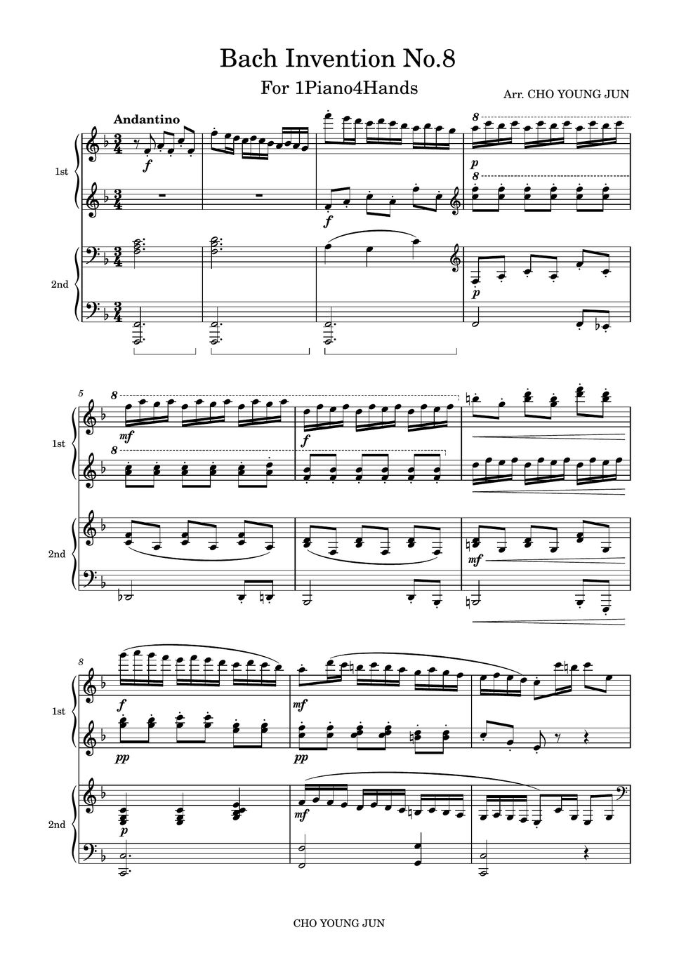 bach - Bach invention no 8 in F Major (Bach invention no 8 in F Major for 1Piano4Hands Arr. CHO ...