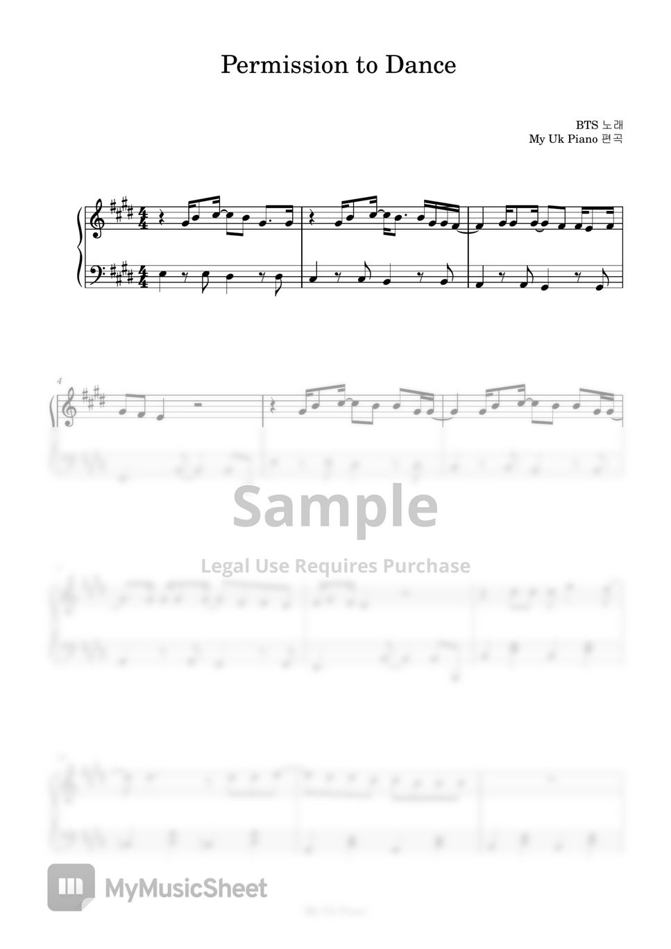 방탄소년단 Permission To Dance Bts 쉬운피아노악보 Sheets By My Uk Piano