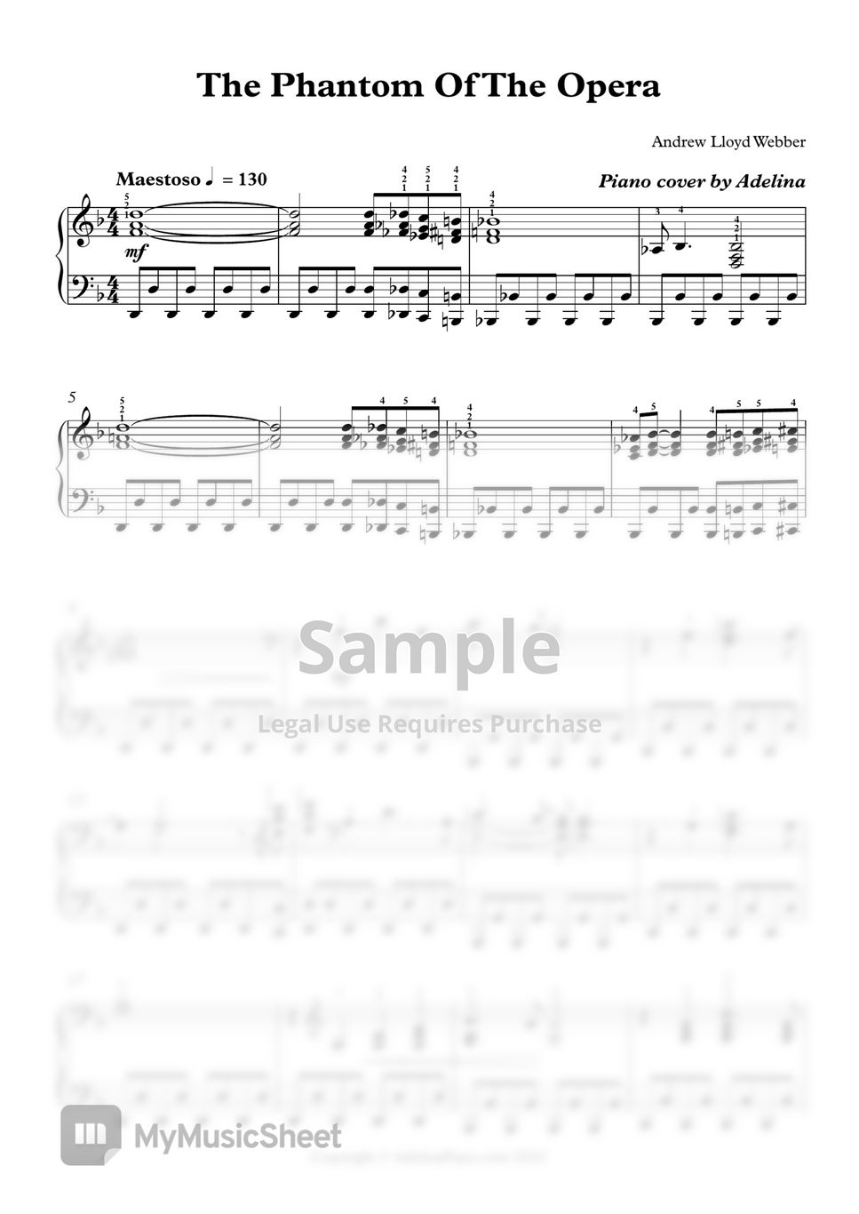 Andrew Lloyd Webber - The Phantom Of The Opera Sheet Music by Adelina Piano