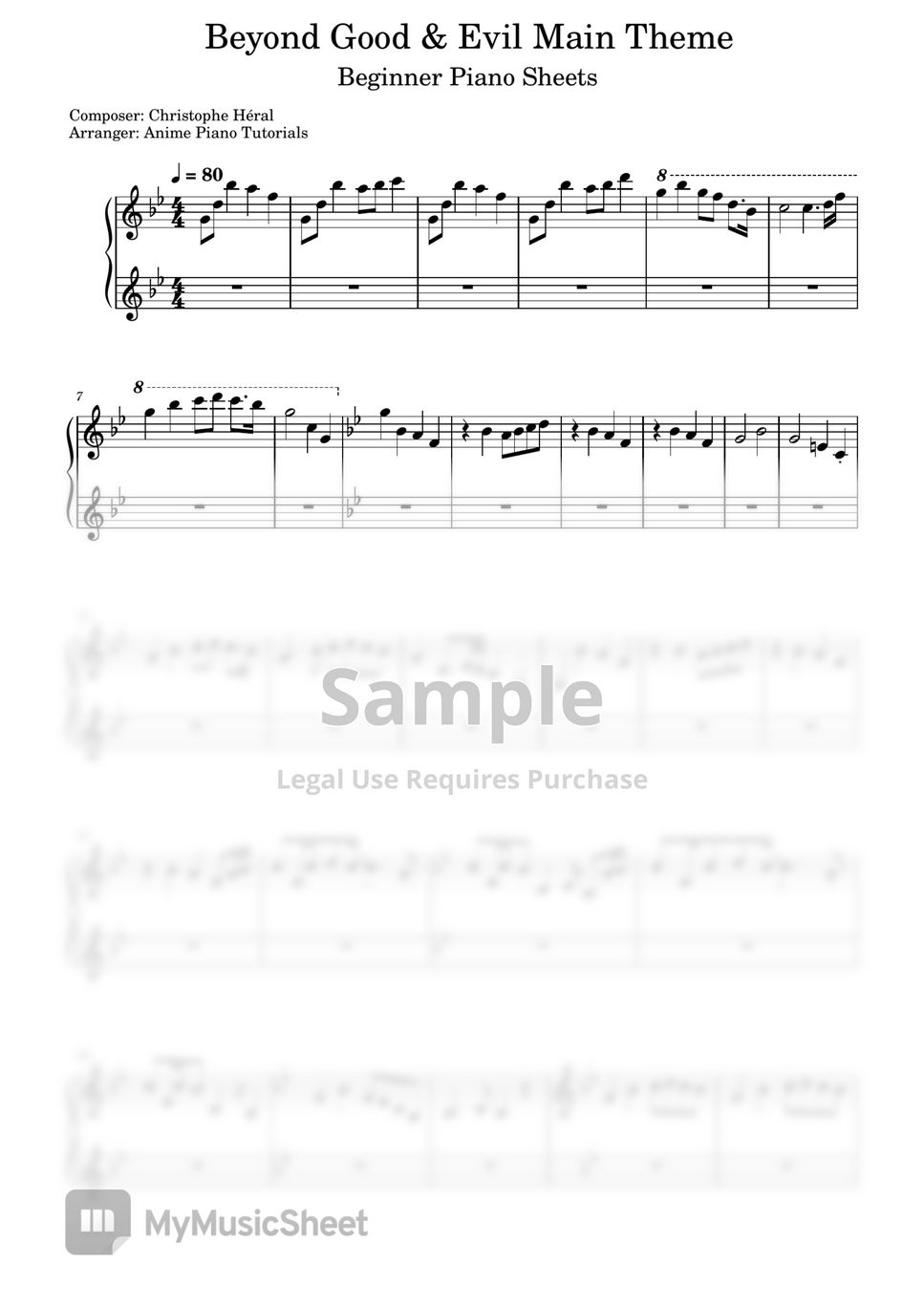 Beyond Good & Evil - Main Theme (BEGINNER) 악보 by Anime Piano Tutorials